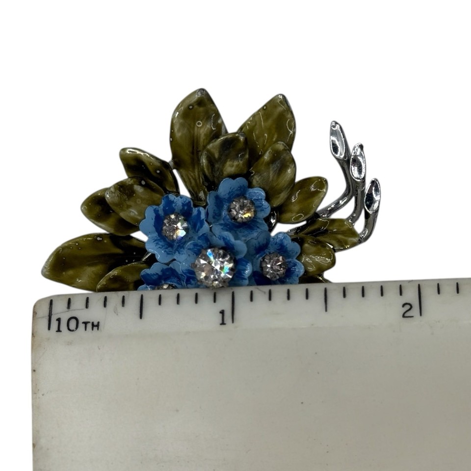 Vintage Coro Floral Bouquet Brooch Pin Enamel Green Blue Rhinestone ...