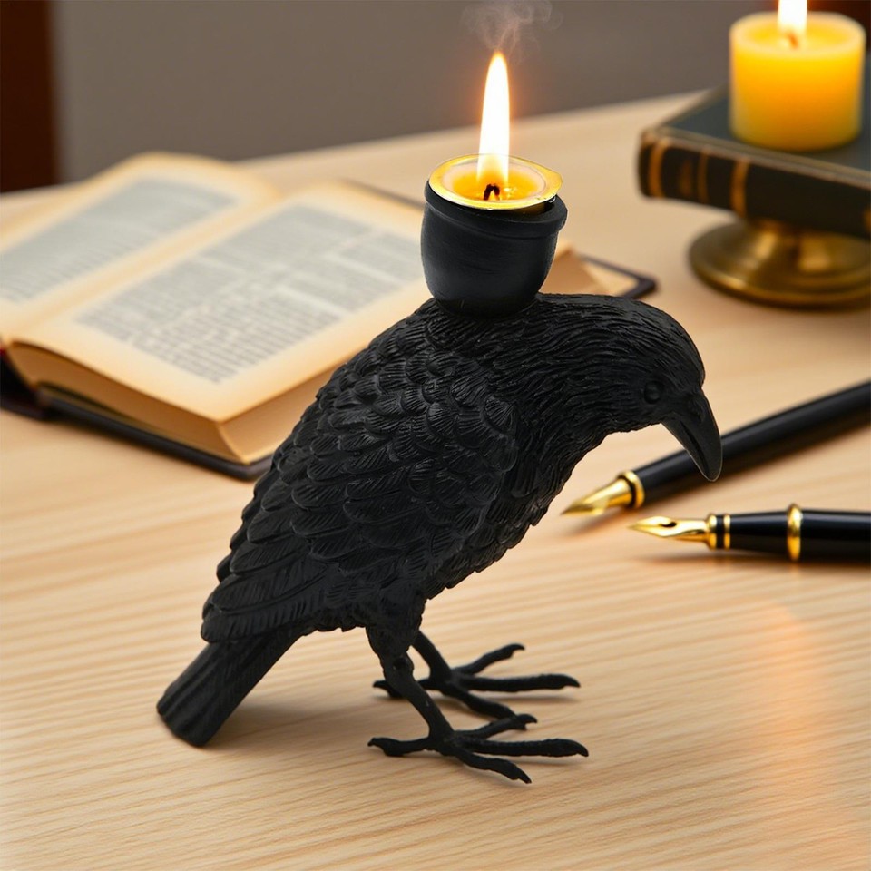 Halloween Raven Candle Holder Gothic Crow Candlestick Holders ...