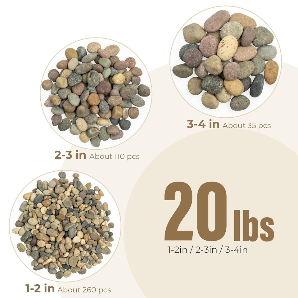 20lbs Large River Rocks for Landscaping, 3-4 Inch Natural Mixed Color ...