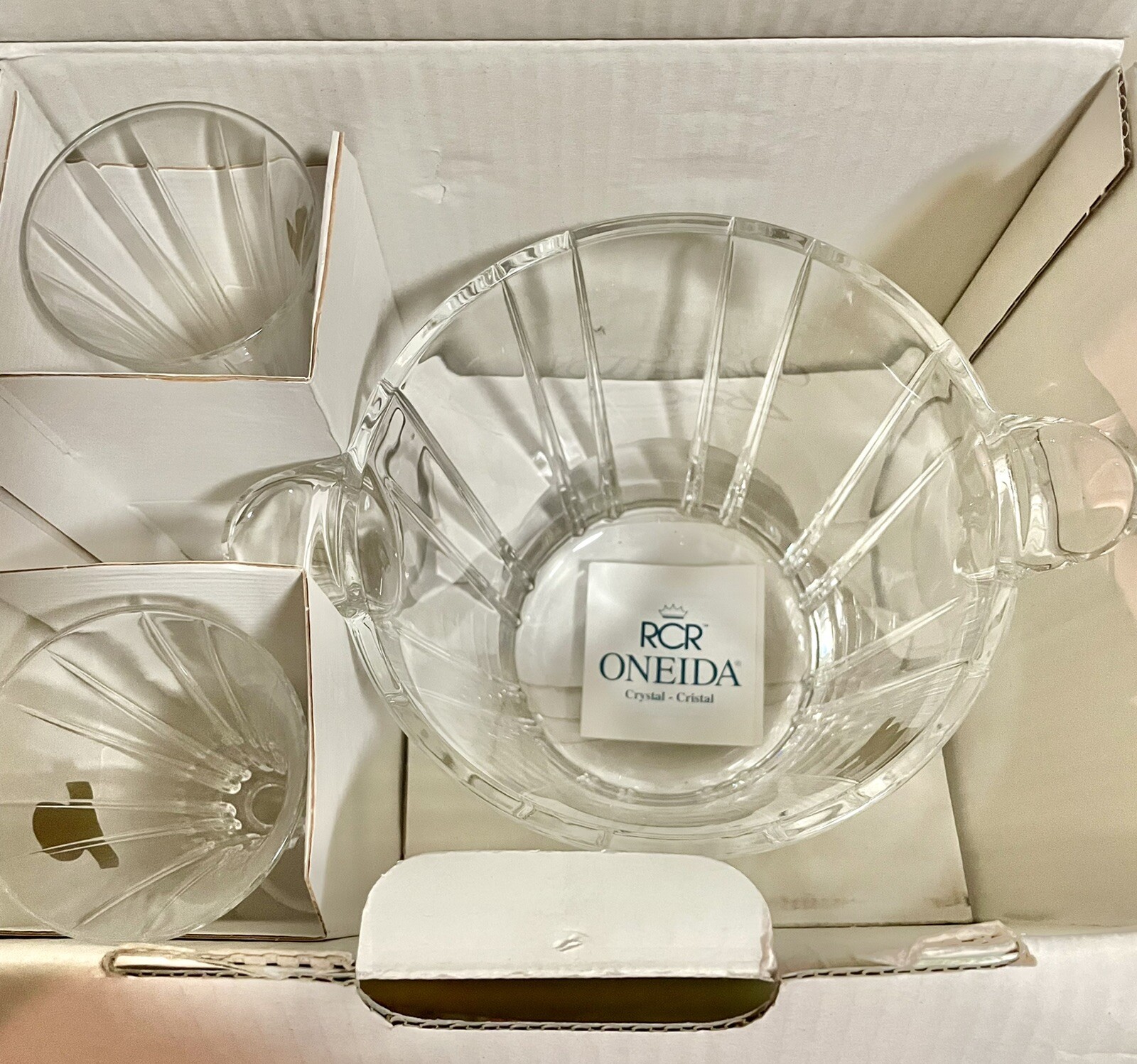 RCR Oneida Crystal Italian Duetto 3 piece champagne wine set NIB With ...