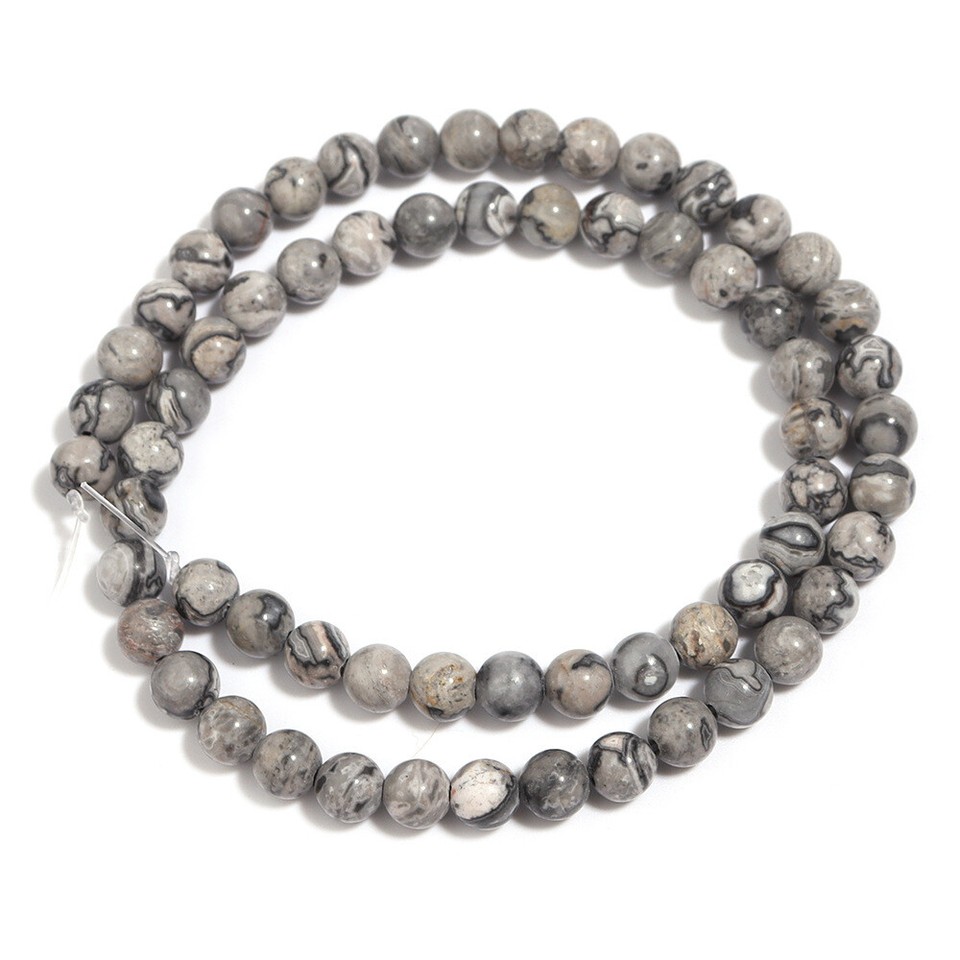 Natural Stone Gray Map Jasper Round Spacer Bead for Jewelry Making 4 6 ...