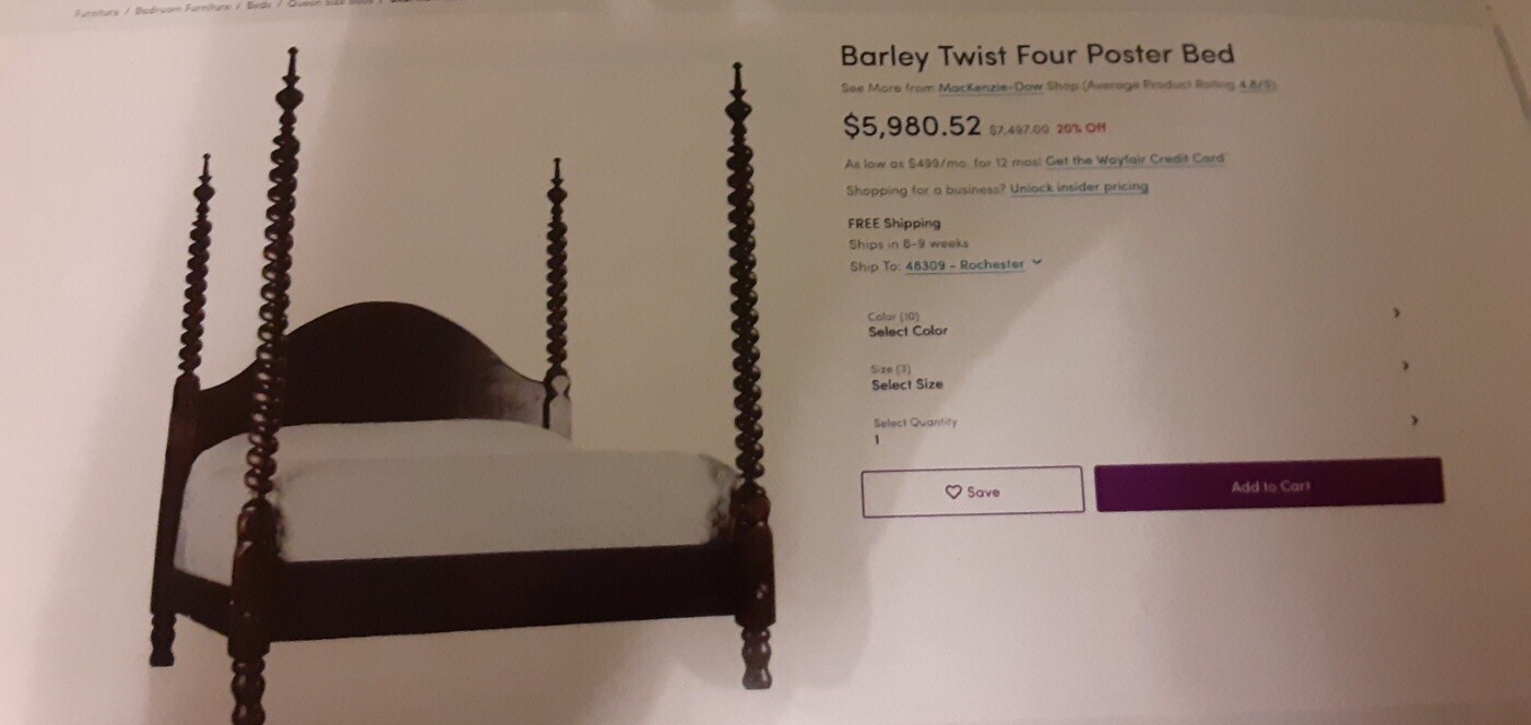 Bed,full, gorgeous four poster, Jenny Lind, Barley Twist Head/footboard ...