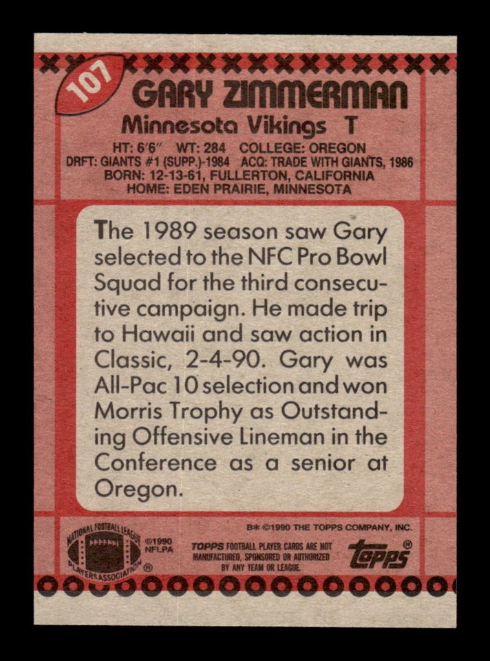 1990 Topps Gary Zimmerman #107b | eBay