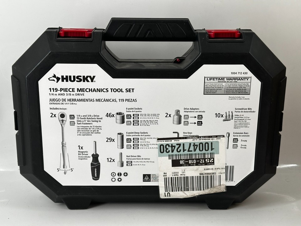Husky 119-Pc Mechanics Tool Set 1/4" + 3/8" Drive 1004 712 430 | eBay