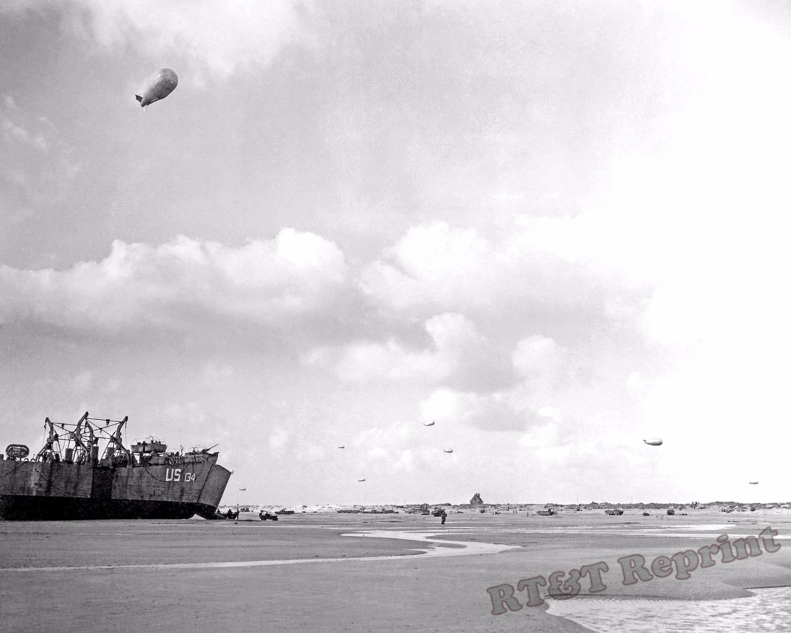 Photograph WWII Normandy Invasion US Navy LST-134 on Beach June 12 ...