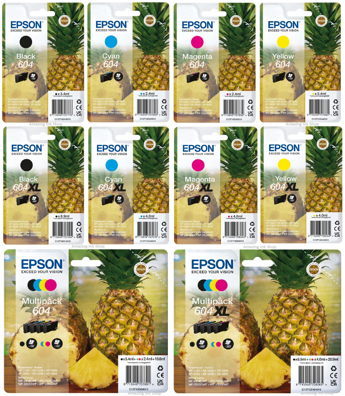 Epson 604 604XL Pineapple Ink Cartridge, XP-2200, XP-2205, XP-3200, XP ...