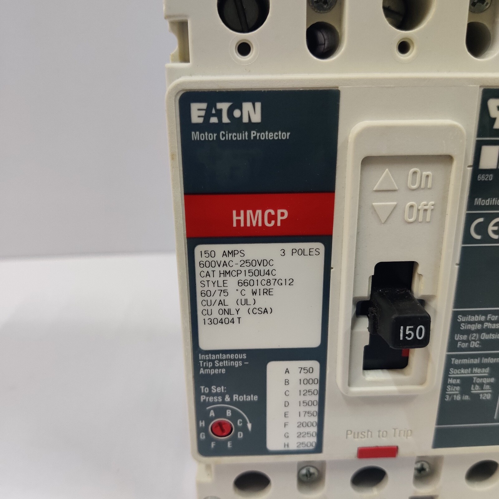 NEW Eaton HMCP150U4C /C HMCP Motor Circuit Protector 150A 3P 250VDC ...