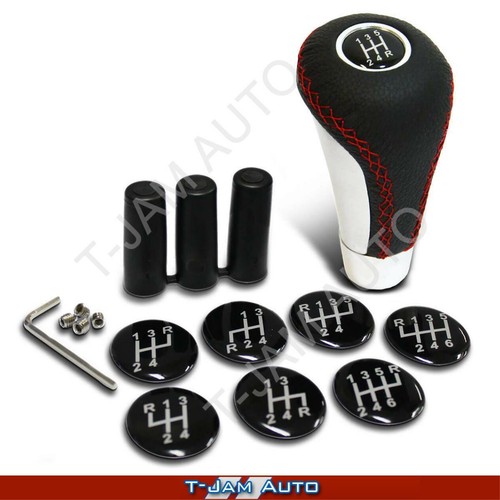 SAAS Leather Gear Knob Red Stitched Aluminium Insert With 8 Shift ...