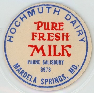 Milk Bottle Cap Insert - Hochmuth Dairy - Mardella Springs, MD ...