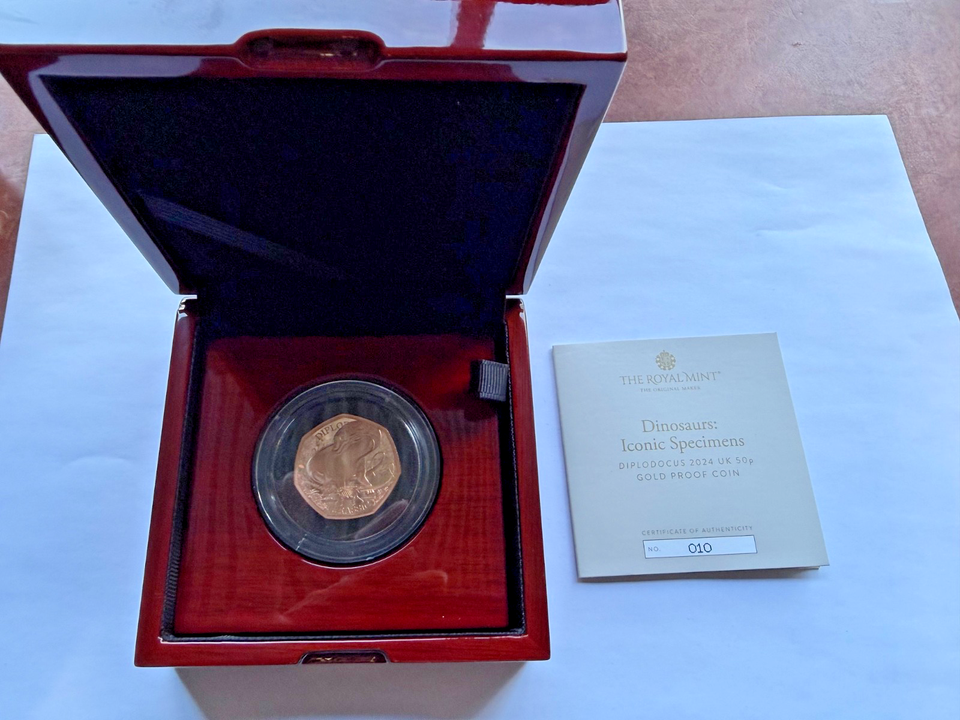 Diplodocus 2024 UK 50p gold proof coin 15.5g - limited edition number ...