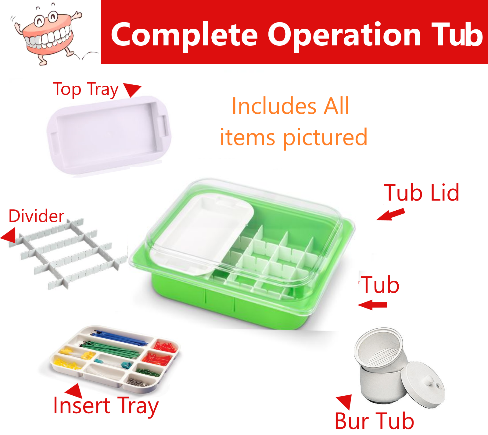 Dental Procedure Tub Operation Tub - Complete Instrument Tub Set ...