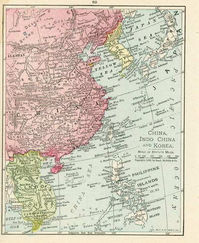 1899 Vintage Atlas Map Page - China and Korea map one side and India ...