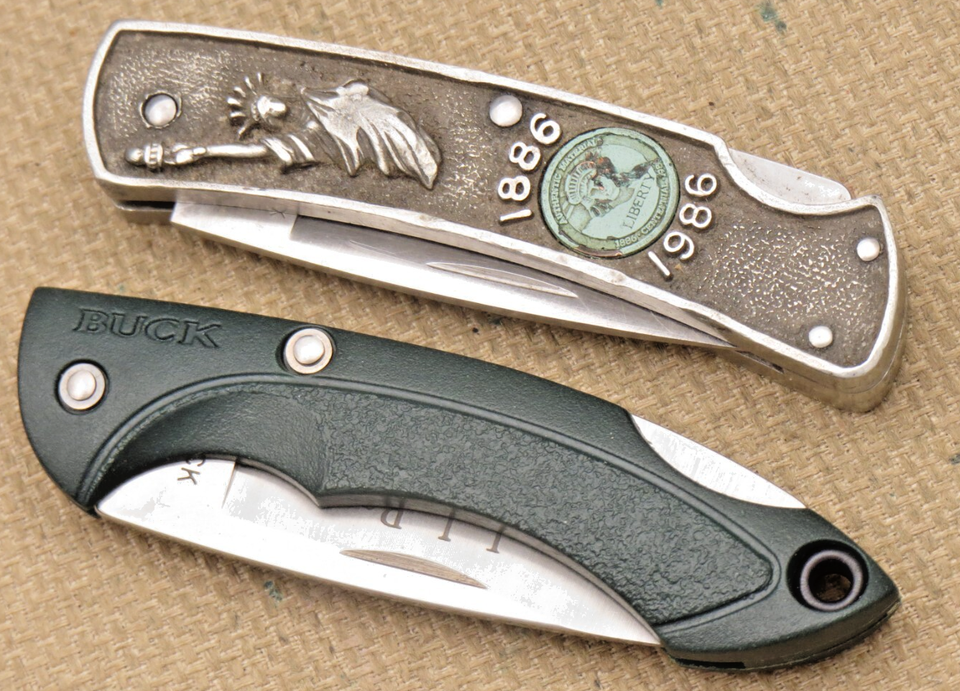 Vintage BUCK KNIVES - USA Made Small Lockback Pocket Knives - Statue of ...