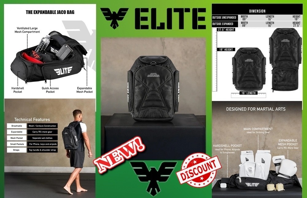 Elite Jiu Jitsu BJJ Jaco Expandable Gym Duffel Backpack Bag NEW MMA ...