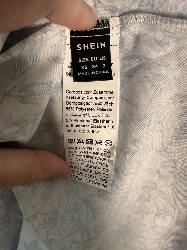 Shein Floral Halter Neck Mini Dress Size XS White Blue Ruffled Boho ...