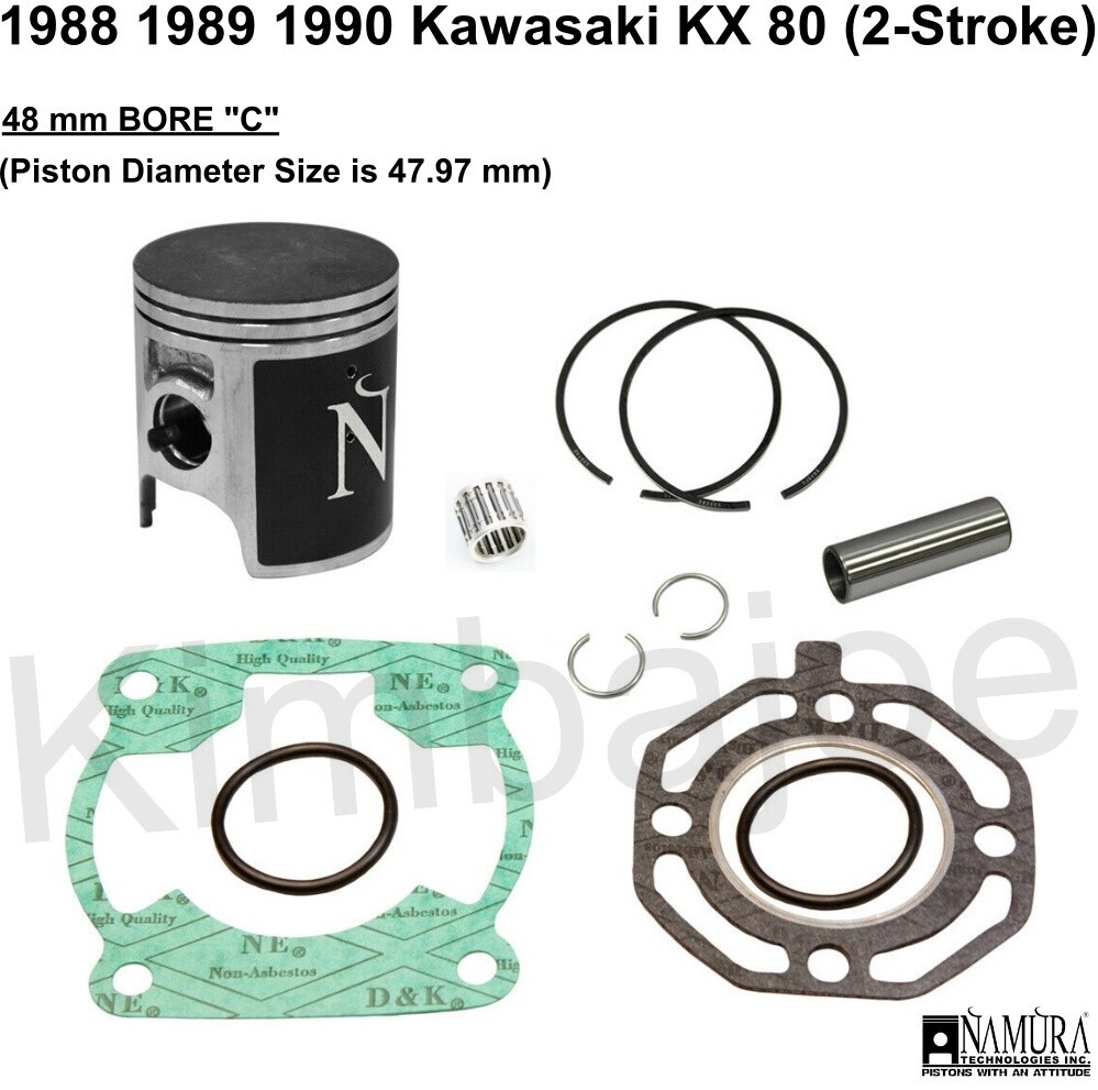 1988 1989 1990 Kawasaki KX 80 Namura 48 mm BORE "C" Piston Kit Rebuild ...