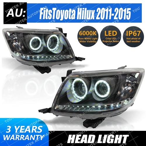 For Toyota HILUX 2011-2015 Pair Black LED HALO Projector Angel Eyes ...