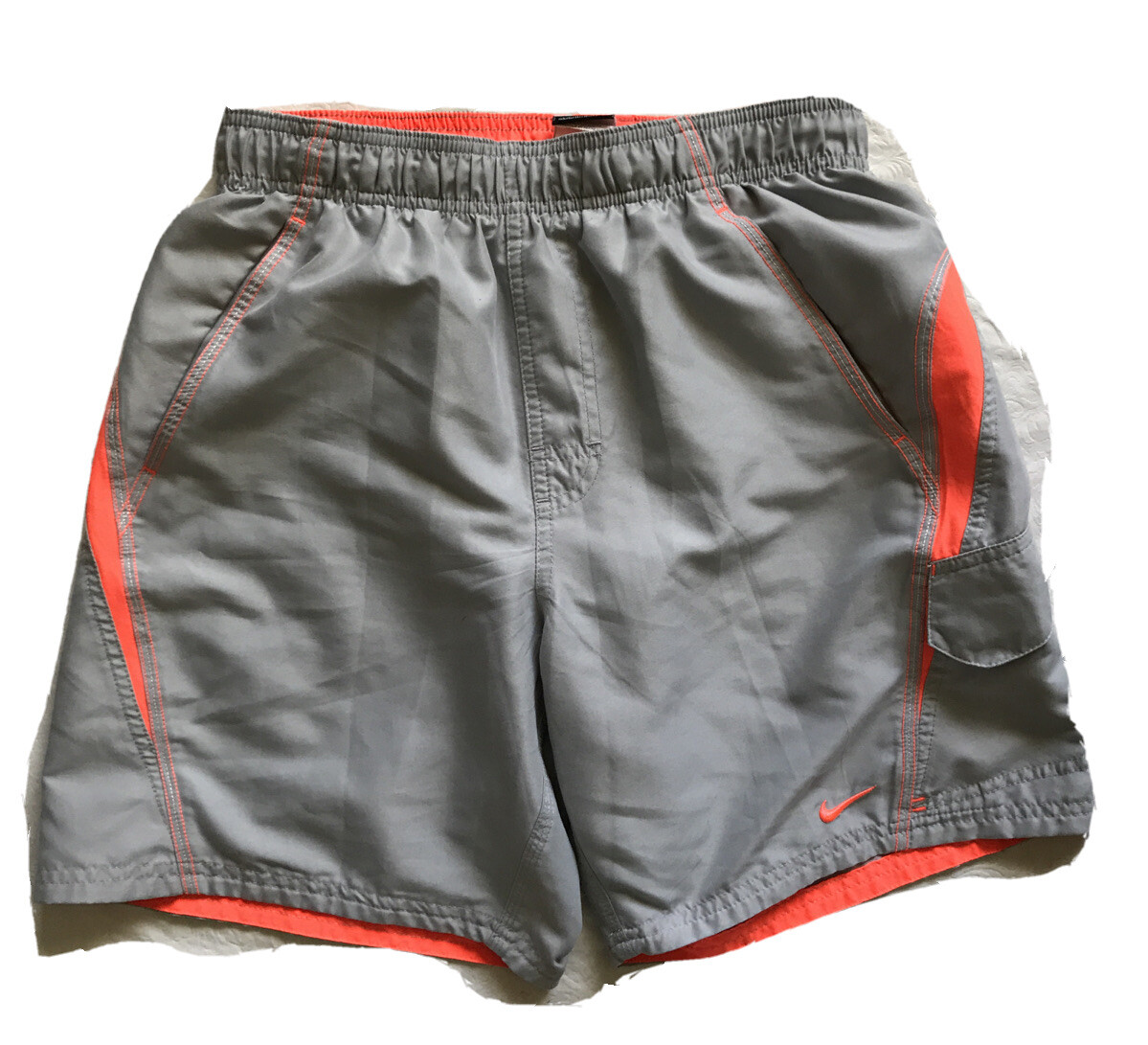 Nike Gray/Orange Swim Trunks Shorts Gray Mesh Inner Pant Men’s Size S ...