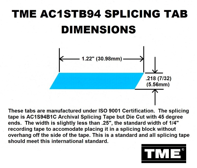 Open Reel Audio Splicing Tape Tabs Die Cut for 1/4" Tape Roll of 100 ...