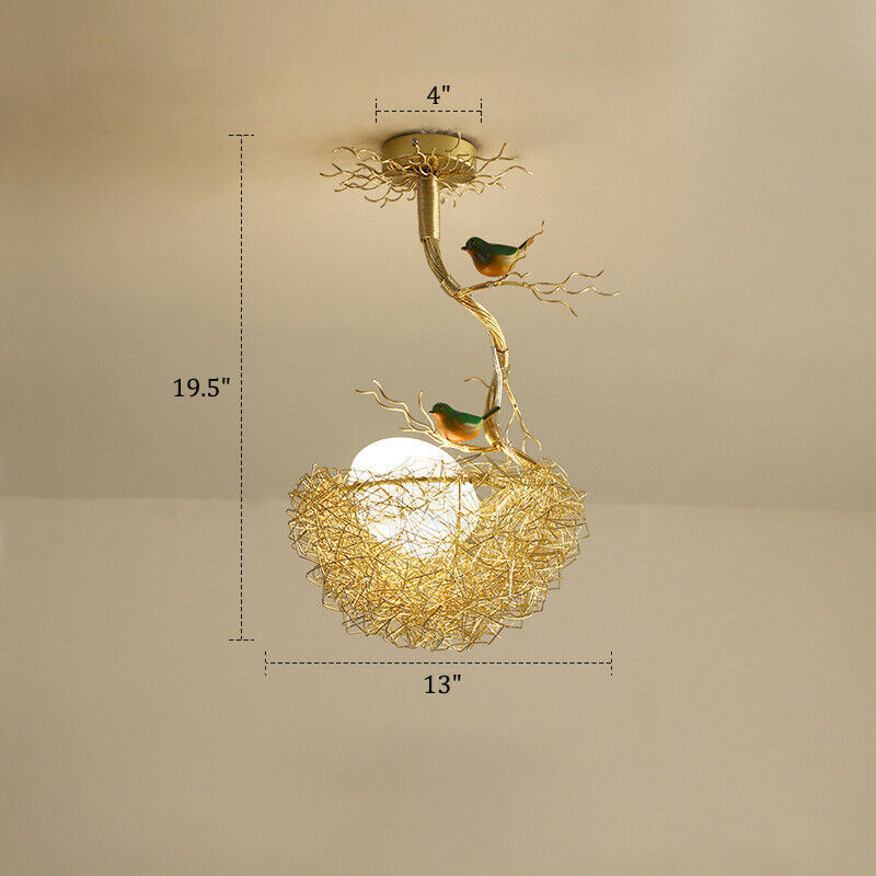 Modern Bird Nest Glass Chandelier Ceiling Lamp Fixture Gold Pendant ...