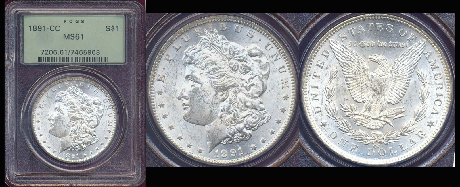 1891-CC $1 PCGS MS61 BLAST WHITE MINT LUSTER & ORIGINAL COLOR & SURFACE ...