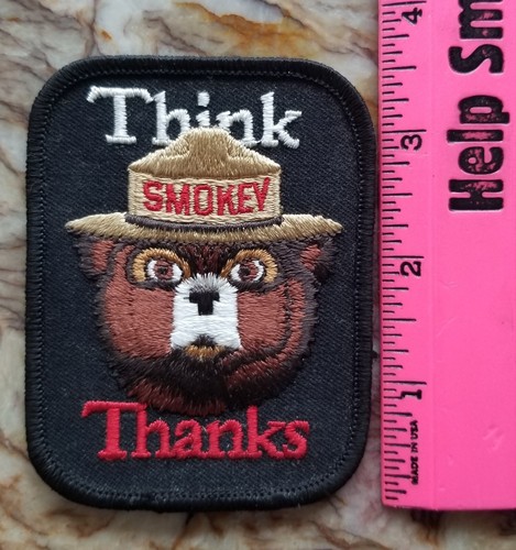 Vintage OFFICIAL SMOKEY BEAR Think Thanks Embroidered Patch NEW Only ...