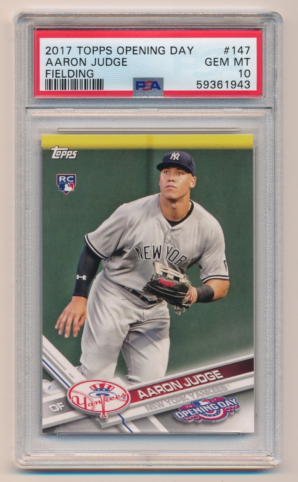 2017 Topps Opening Day Aaron Judge Fielding Rookie #147 PSA 10 Gem Mint ...
