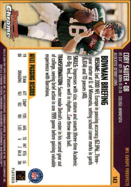 2000 Bowman Chrome Football Card #143 Cory Sauter EP | eBay