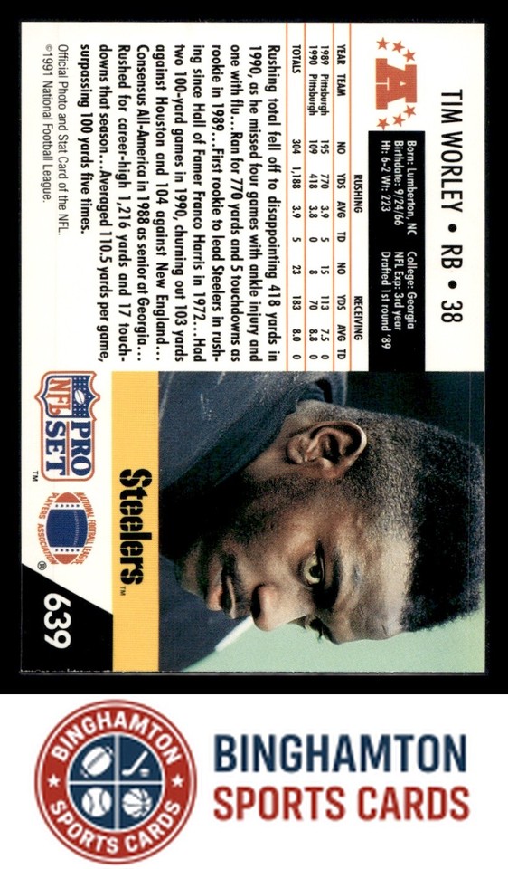 1991 Pro Set #639 Tim Worley Pittsburgh Steelers Football card | eBay