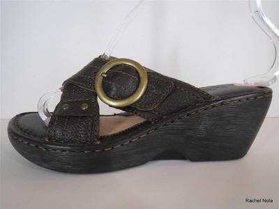 Born Slides Wedges Sandals NEW Size 6 36.5 Brown Leather Open Toe ...