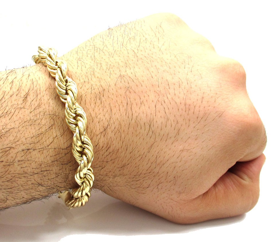 10K Yellow Gold Rope Chain Wrist Bracelet 7" 8" 9" - 2MM to 10MM | eBay