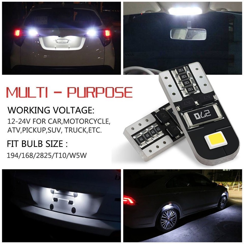 10pc Super Bright 501 Led Side Light Bulbs Canbus T10 Number Plate ...
