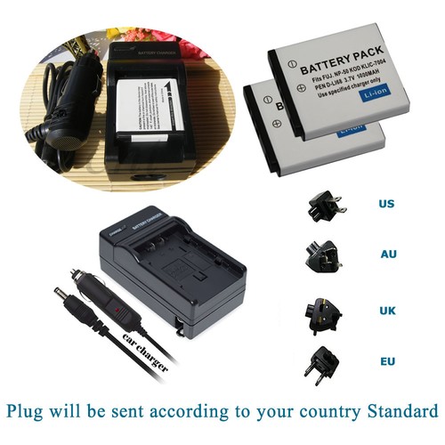 Battery (2) + Charger for Pentax Q,Q7,Q10, Optio A36,S10,S12,VS20 ...