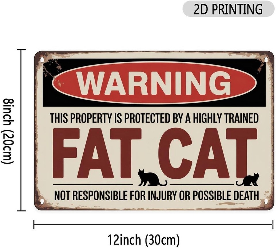 Warning Fat Cat Property Tin Metal Signs Home Décor Vintage Funny Pet ...