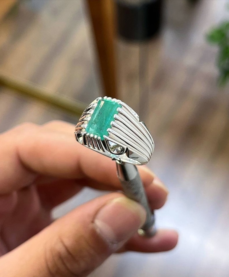 Natural Emerald Men Ring, 925 Sterling Silver, Genuine Green Emerald ...