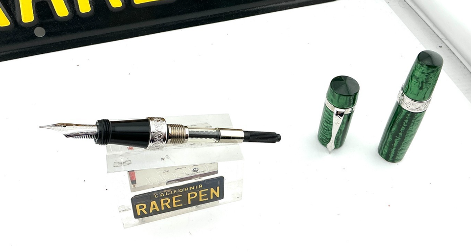 ANCORA PERLA Fountain Pen GREEN LE500 Sterling Silver trim 18K F nib ...