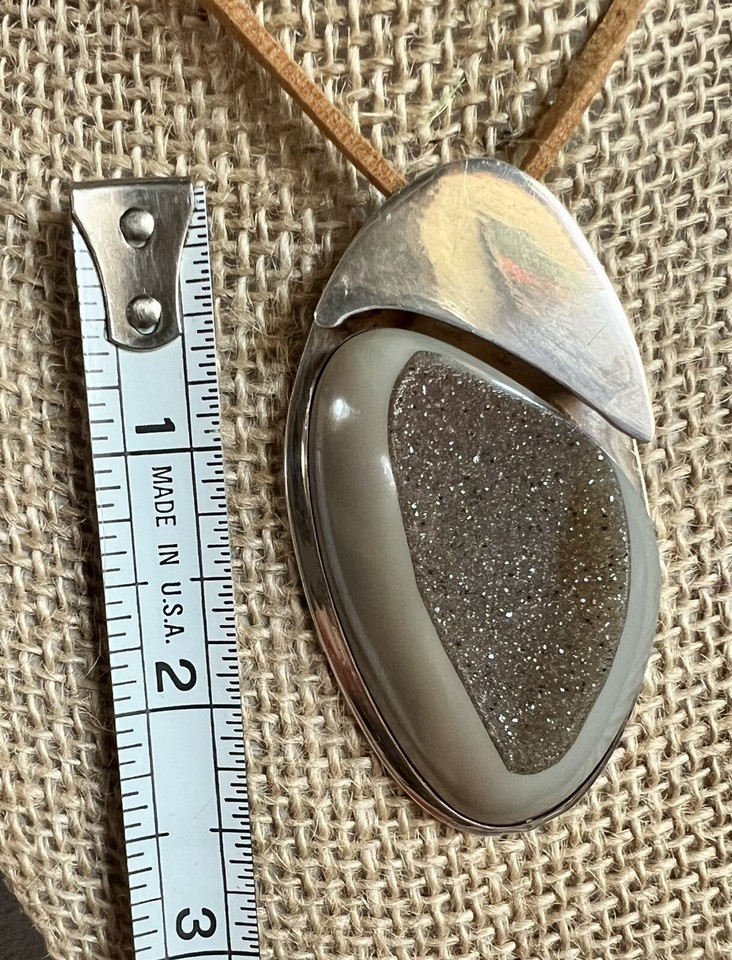 Vintage druzy smoky quartz sterling silver large art pendant by ...