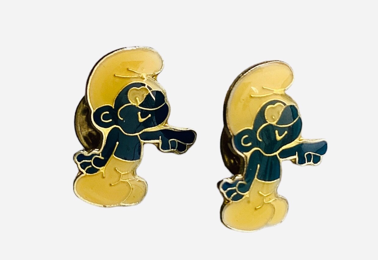 Vintage 70-80’s enamel 1” Rock & Roll Smurf pin lot of 2 novelty lapel ...