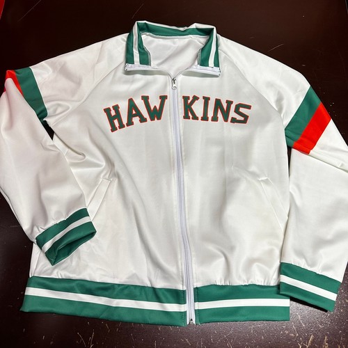 Mens White Hawkins High Long Sleeve Collared Full Zip Cosplay Jacket ...