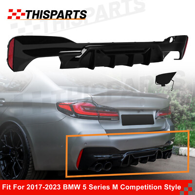 M Competition Style Glossy Black Rear Bumper Diffuser For 17-23 BMW G30 ...