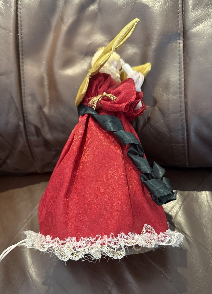 VTG 9” Lighted Angel Christmas Tree Topper Red Dress Gold Wings Lace ...