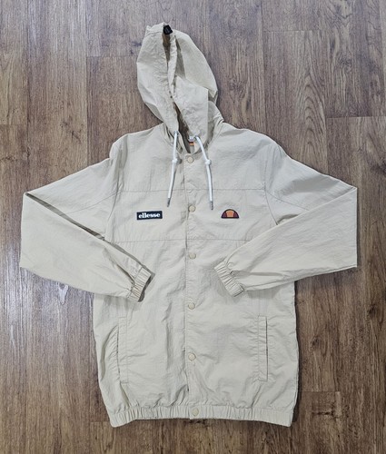 Ellesse Button Up Hooded Overshirt Jacket Off White/Beige Mens Size ...