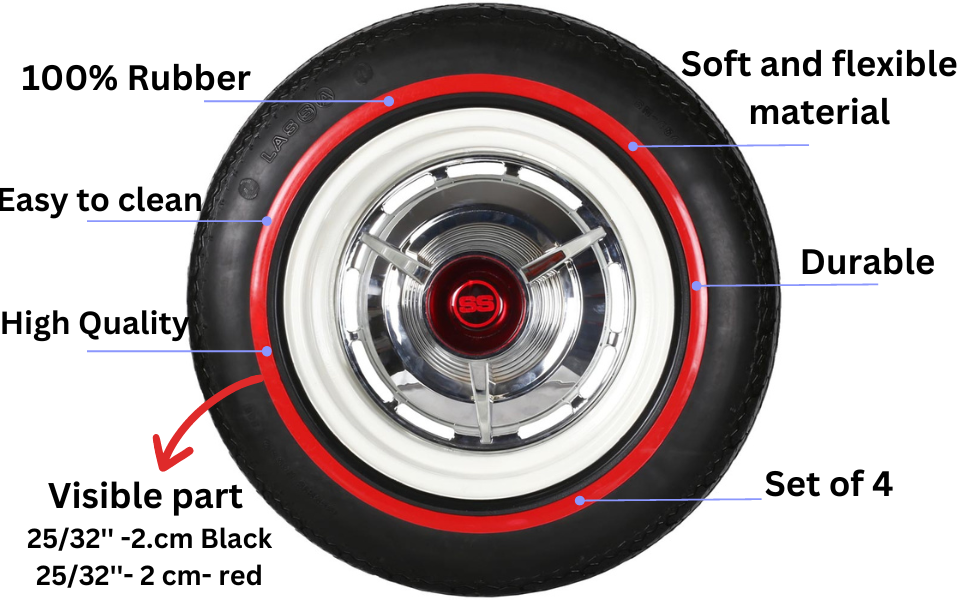 Set of 4 Black Red Wall Portawalls 15" Tyre Inserts Fits 15in Rims Free ...