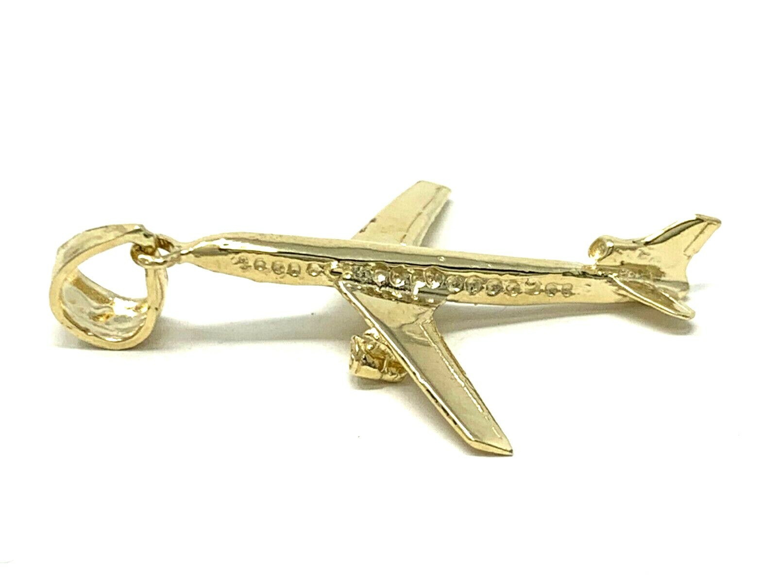 14k Yellow Gold Solid Aeroplane Aircraft Airplane Charm Pendant 1.4" 1. ...