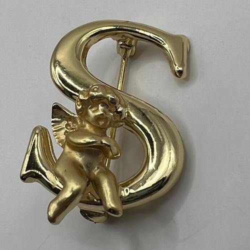 Vintage Lucca Razza Angel Brooch Letter S Monogram Initial Gold Tone Pin | eBay
