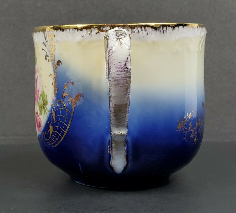 Antique PMB Royal Bavarian China Mush Cup & Saucer Cobalt Gold Roses ...
