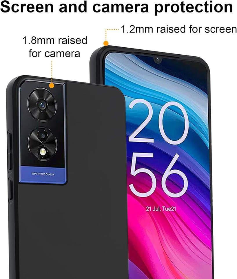 For TCL 505 Case, Slim Silicone Gel Phone Cover Shockproof Matte Black ...
