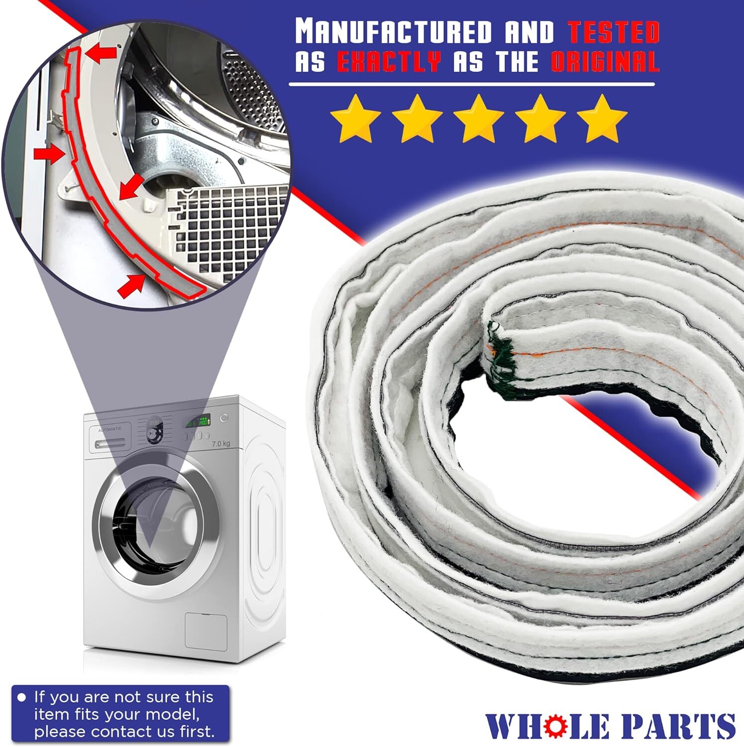 New W10612022 Dryer Rear Drum Felt Seal (Includes Adhesive) for ...