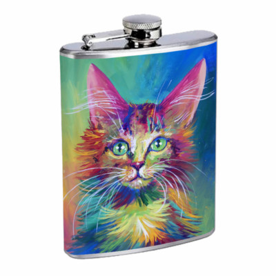 Cat Art Em6 Flask 8oz Stainless Steel Hip Drinking Whiskey | eBay
