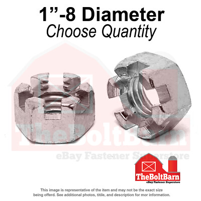 1"-8 Low Carbon Steel Slotted Hex Nuts Plain Coarse Thread (Pick ...